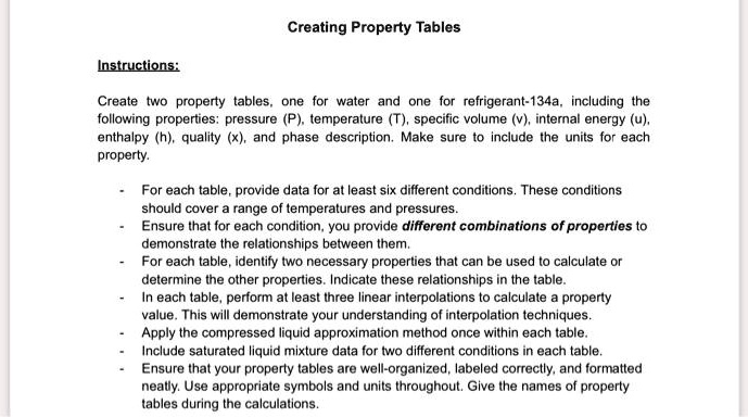 SOLVED: Creating Property Tables Instructions: Create two property ...