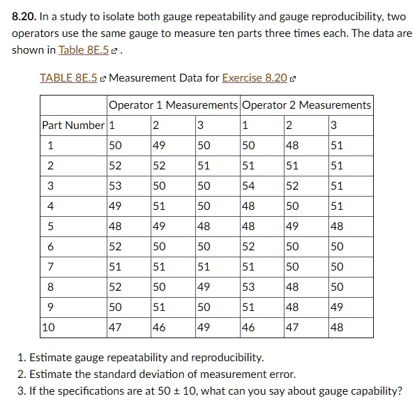 820 in a study to isolate both gauge repeatability and gauge reproducibility two operators use ...