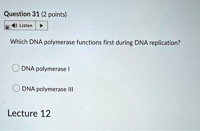 SOLVED: Question 31(2 points) Listen Which DNA polymerase functions ... SOLVED: Question 31(2 points) Listen Which DNA polymerase functions ...