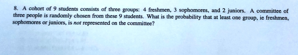 SOLVED: A cohort of 9 students consists of three groups: freshmen , 3 ...