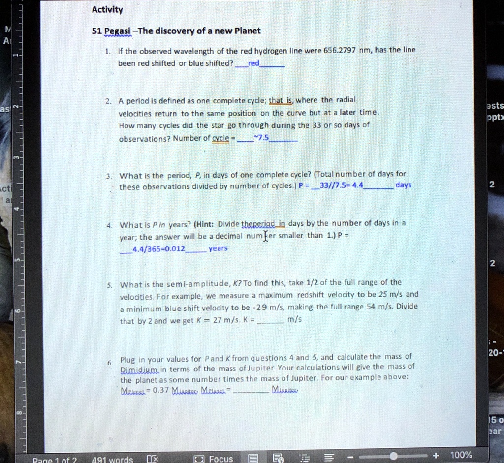 SOLVED: Can you help me solve these questions? Activity 51 Pegasi - The ...