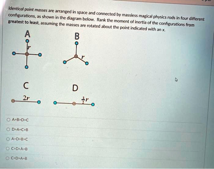 Identical point masses are arranged in space and connected by massless ...