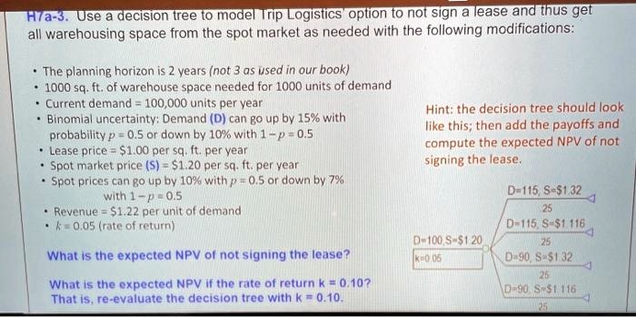 h7a 3 use a decision tree to model trip logistics option to not sign a ...