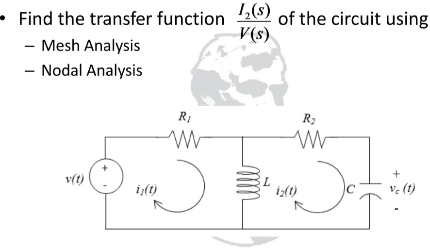 Find the transfer function (I(2)(s))/(V(s)) of the circuit using Mesh Analysis Nodal Analysis I2 ...
