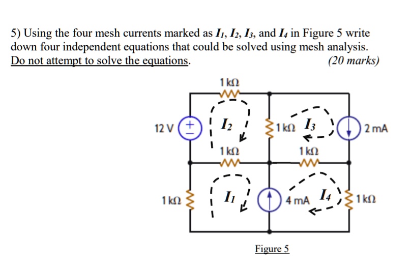 SOLVED: Using the four mesh currents marked as I1, I2, I3, and I4 in ... SOLVED: Using the four mesh currents marked as I1, I2, I3, and I4 in ...