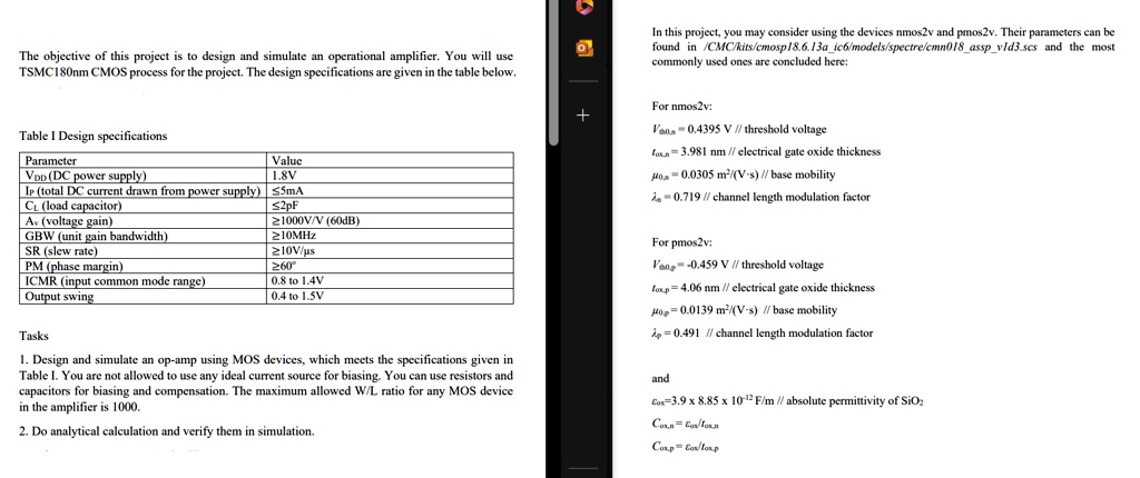 The objective of this project is to design and simulate an operational amplifier. You will use ...