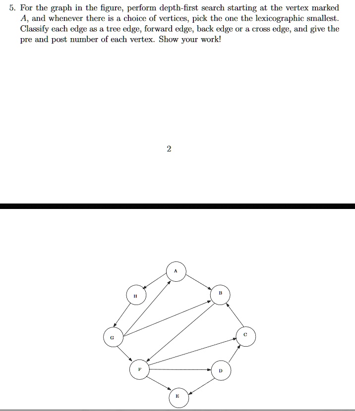 SOLVED: 5. For the graph in the figure, perform depth-first search starting at the vertex marked ...