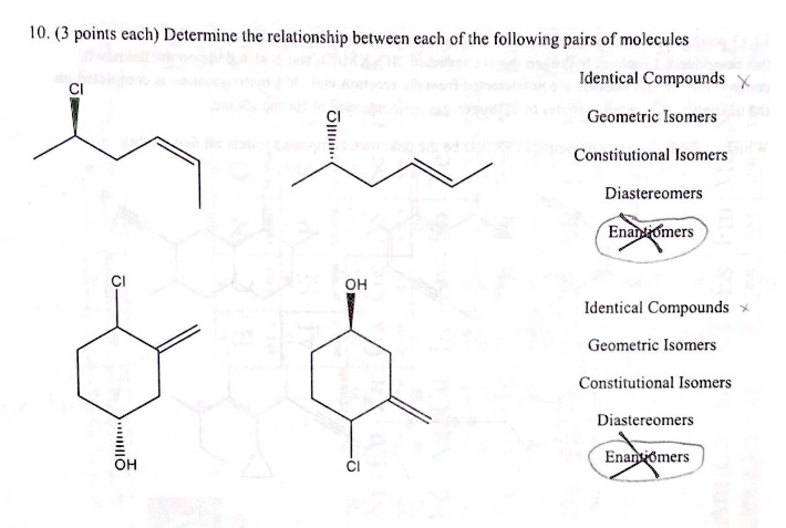 Solved 10 3 Points Each Determine The Relationship Between Each Of