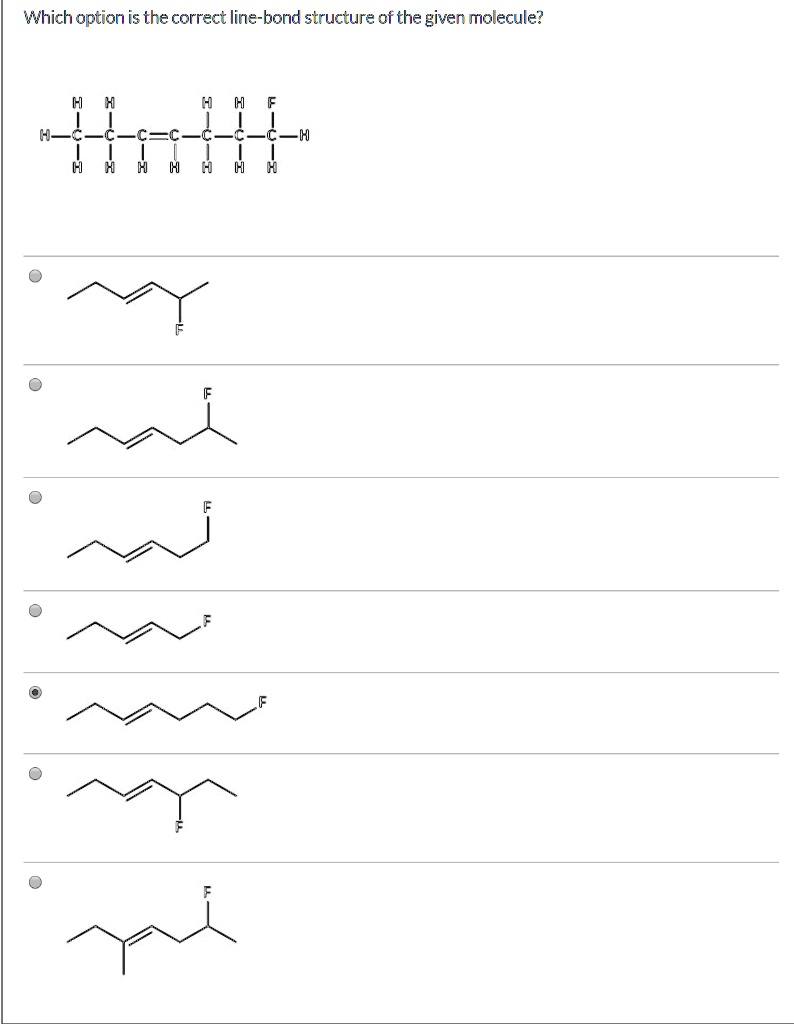 Which option is the correct line-bond structure of the given molecule? H