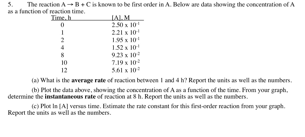 The reaction A 4 B + C is known to be first order in … - SolvedLib