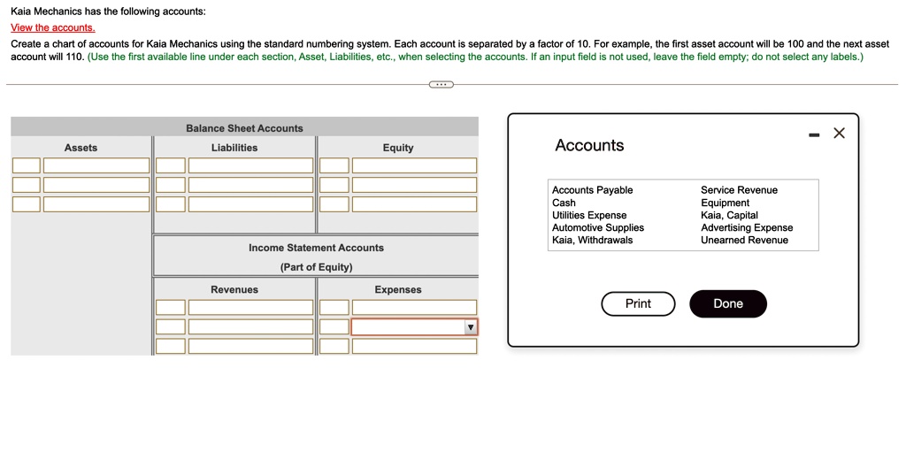 Kaia Mechanics has the following accounts: View the accounts. Create a ...