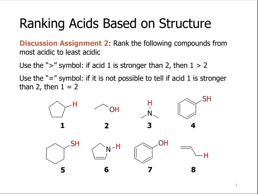 ranking acids based on structure discussion assignment 2 rank the following compounds from most ...