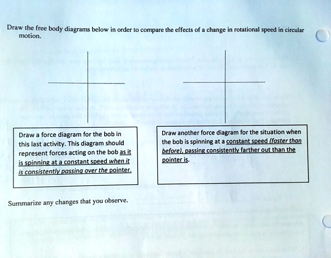 SOLVED: Draw the free body diagrams below in order compare the effects ...
