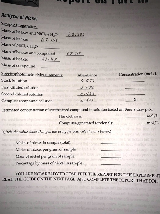 SOLVED: Analysis Nickel Sample Preparation: Mass of beaker and NiCl2Â ...