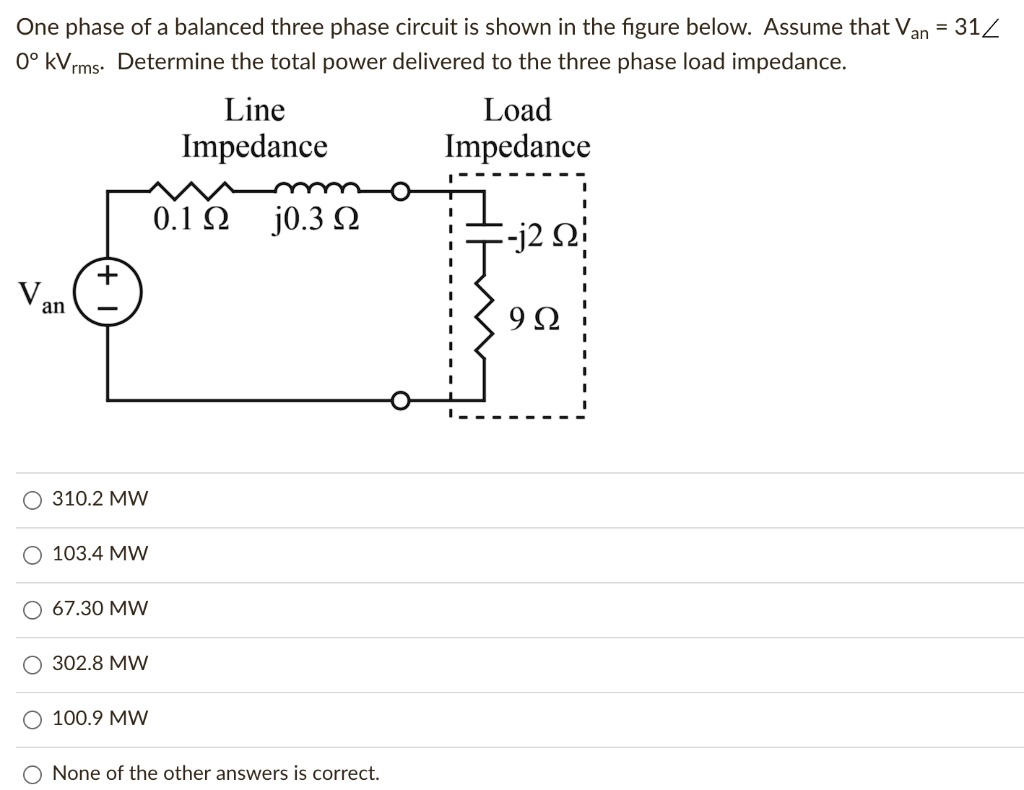 SOLVED: One phase of a balanced three-phase circuit is shown in the figure below. Assume that ...