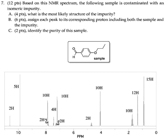 SOLVED: (12 pts) Based on this NMR spectrum; the following sample is ...