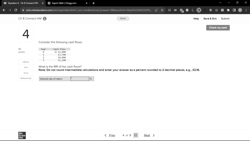 SOLVED: Question 4 - Ch 8 Connect HW Expert Q A| Chegg.com ezto.mheducation.com/ext/map/index ...