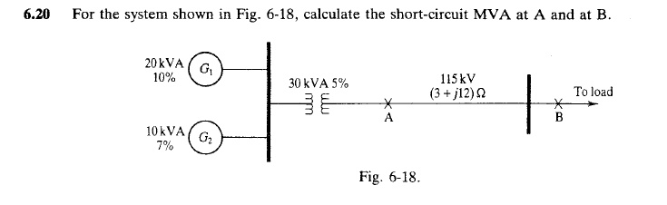 For the system shown in Fig. 6-18, calculate the short-circuit MVA at A ...