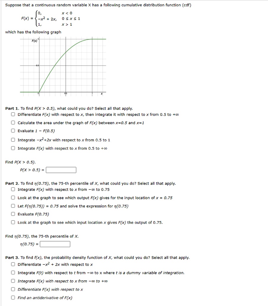 SOLVED:Suppose that continuous random variable X has following ...