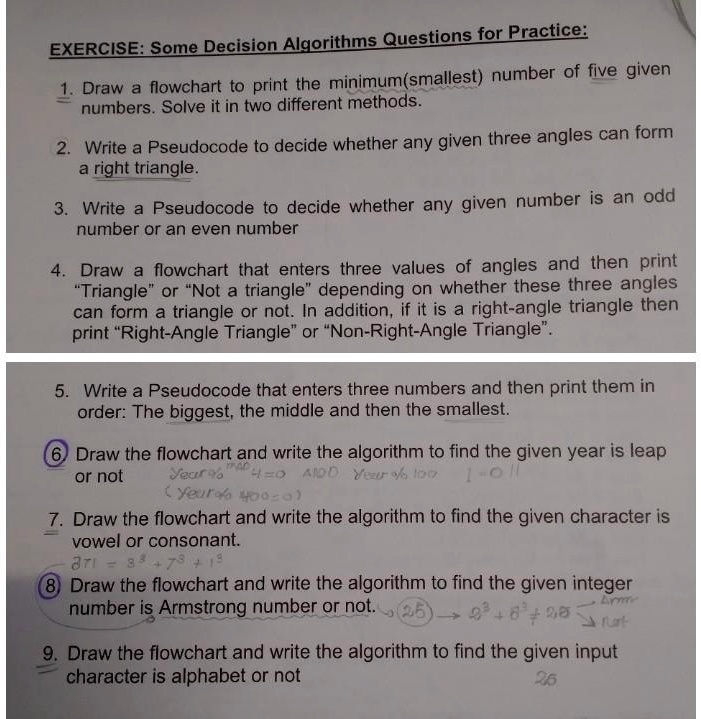 Solved Texts Exercise Some Decision Algorithms Questions For Practice 1 Draw A Flowchart To 1398
