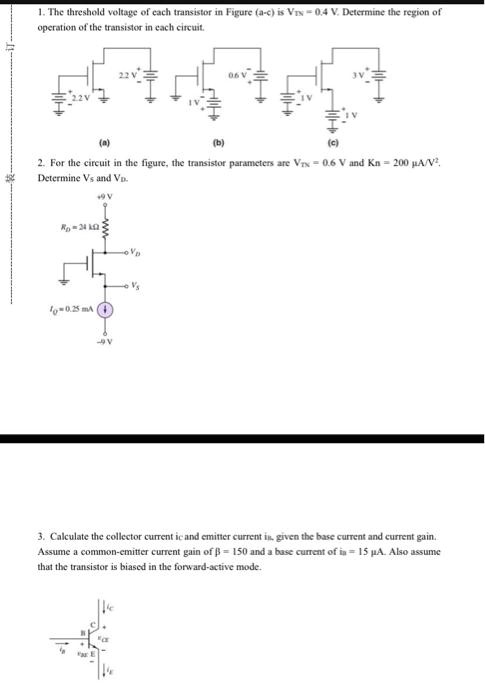 1 the threshold voltage of each transistor in figure a c is vr 04 v ...