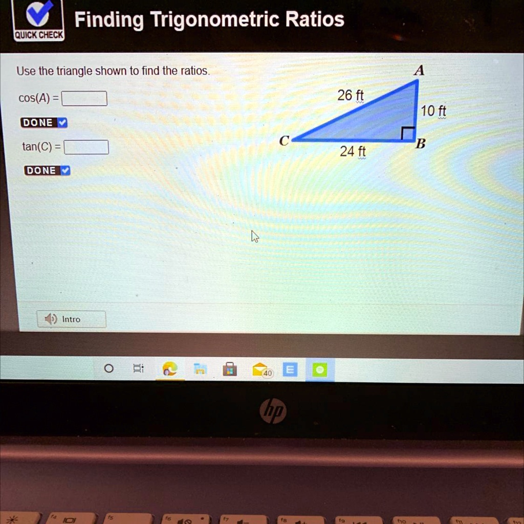 SOLVED: 'Use the triangle shown to find the ratios. COS(A)= ? tan(C) = ? Finding Trigonometric ...
