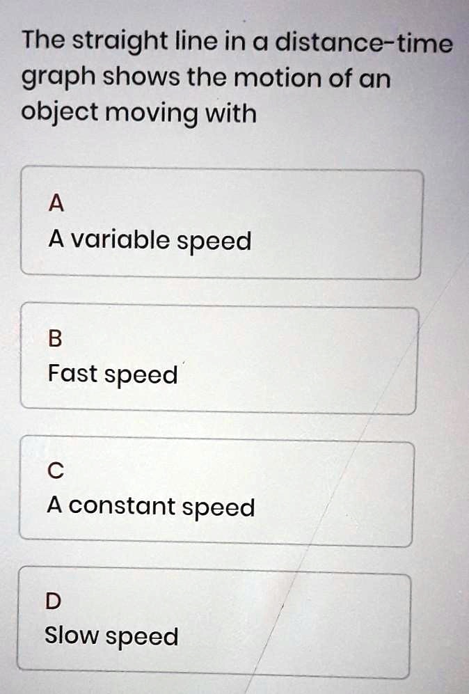 [GET ANSWER] The straight line in a distance-time graph shows the ...