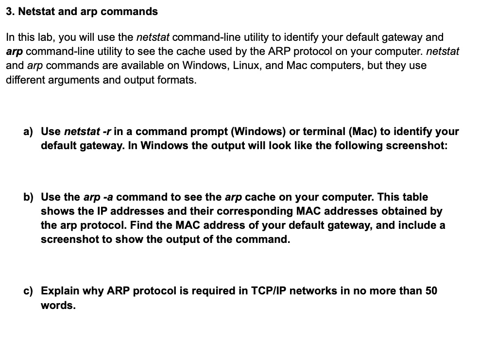 Solved 3 Netstat And Arp Commands In This Lab You Will Use The Netstat Command Line Utility