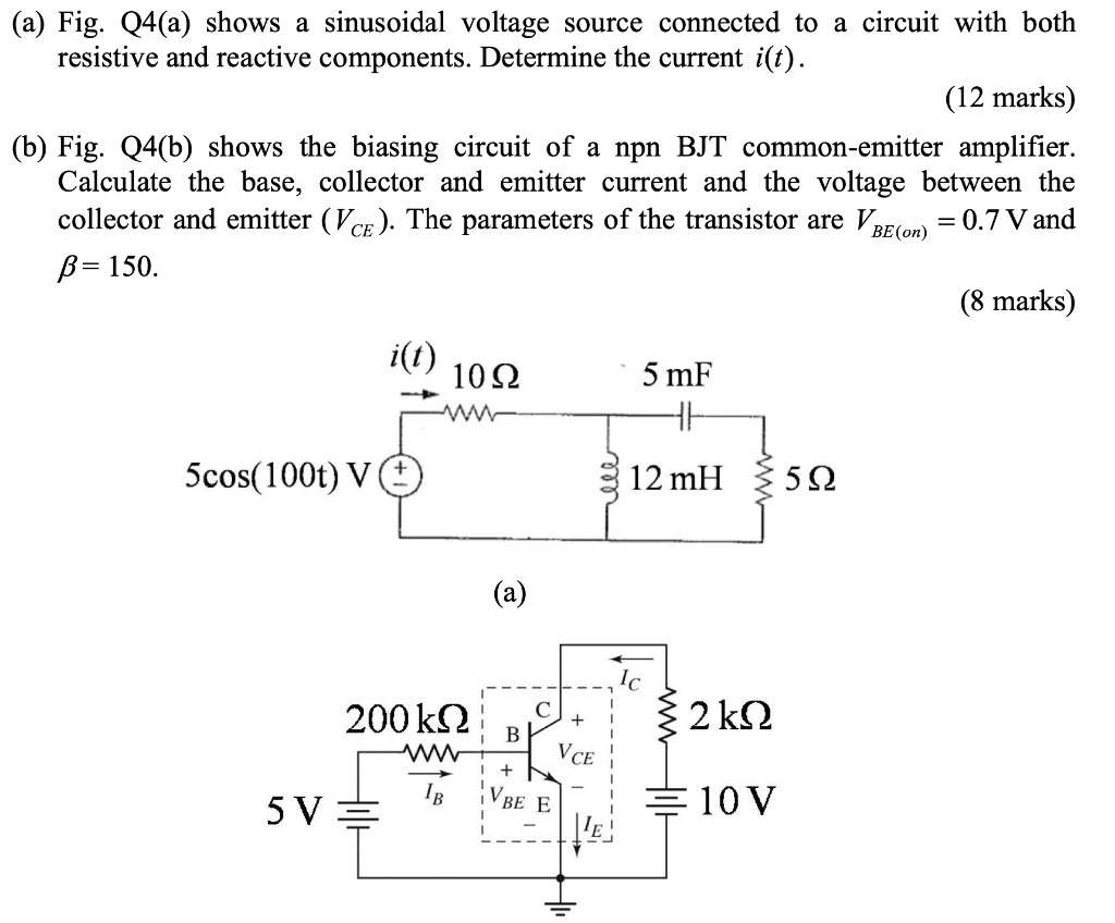 a fig q4a shows a sinusoidal voltage source connected to a circuit with both resistive and ...