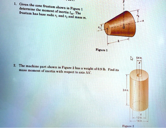 1. Given the cone frustum shown in Figure 1 determine the moment of ...