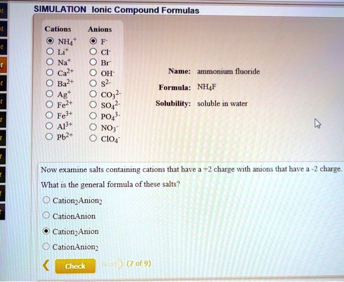 SOLVED: SIMULATION: Ionic Compound Formulas Cations: NH4+, Li+, Na+, Ca2+, Ba2+, Ag+, Fe2+, Fe3 ...