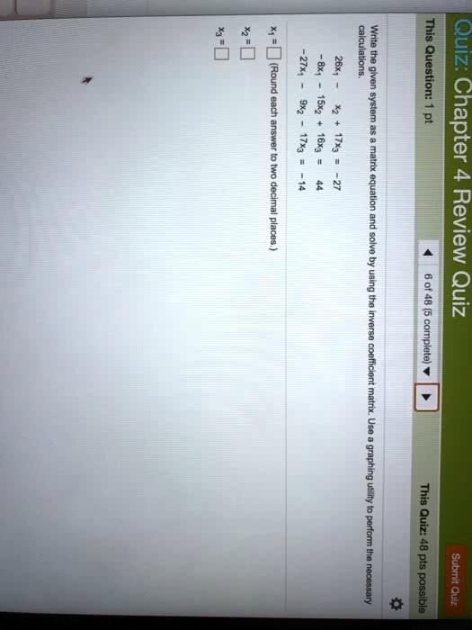 Write the given system as a matrix equation and solve by using the ...