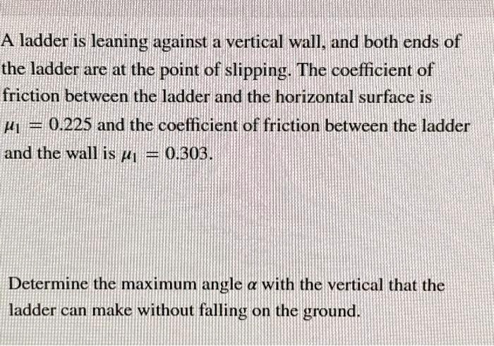 A ladder is leaning against a vertical wall, and both ends of the ...