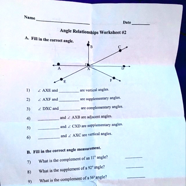SOLVED: Angle Relationships Worksheet #2 Name Date Angle Relationships Worksheet #2 Fill in the ...