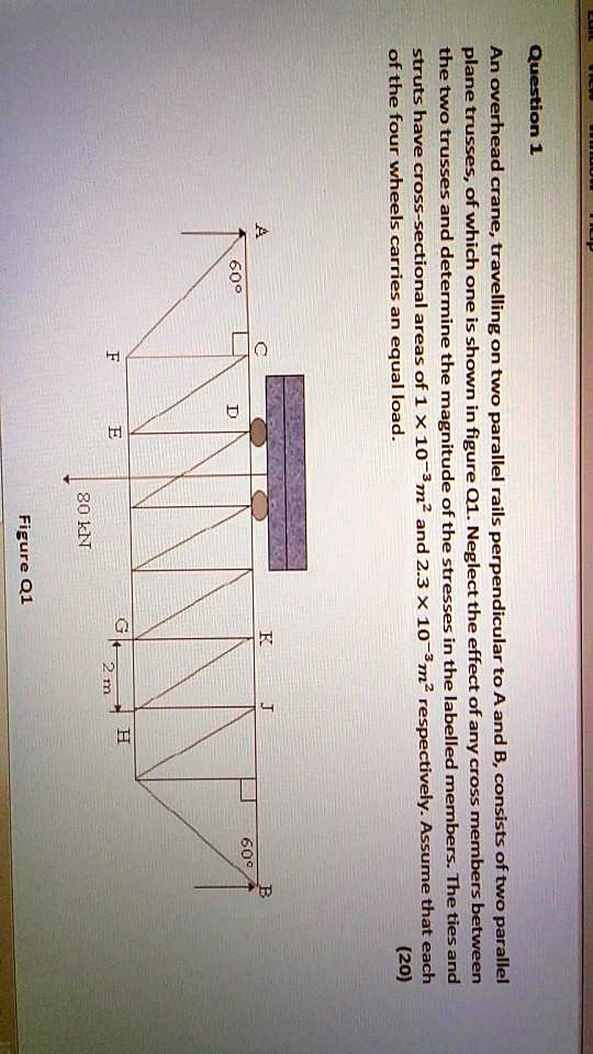 Question 1 An overhead crane, travelling on two parallel rails ...