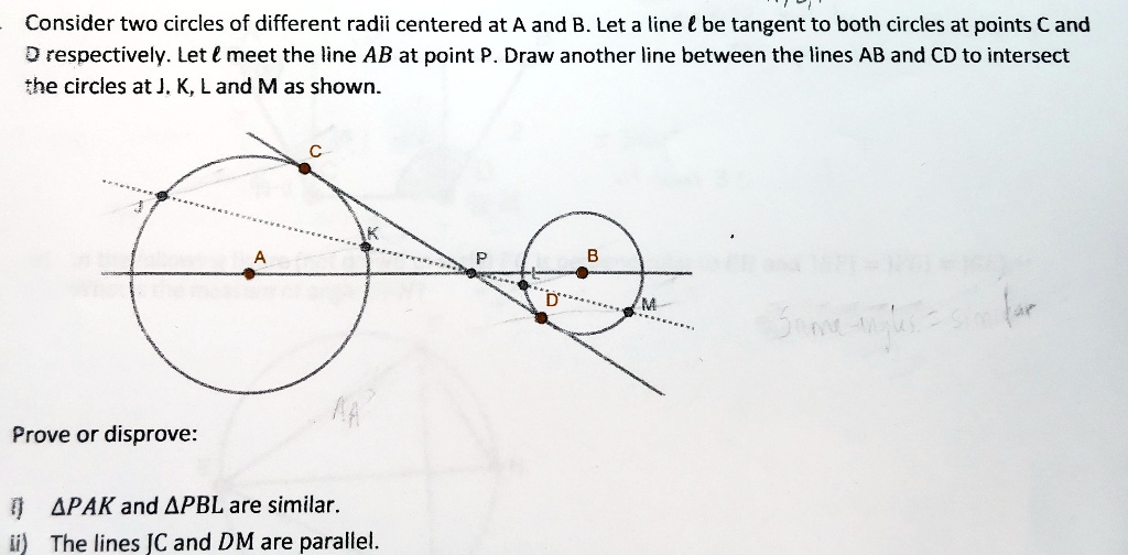 SOLVED: Consider two circles of different radii centered at A and B ...