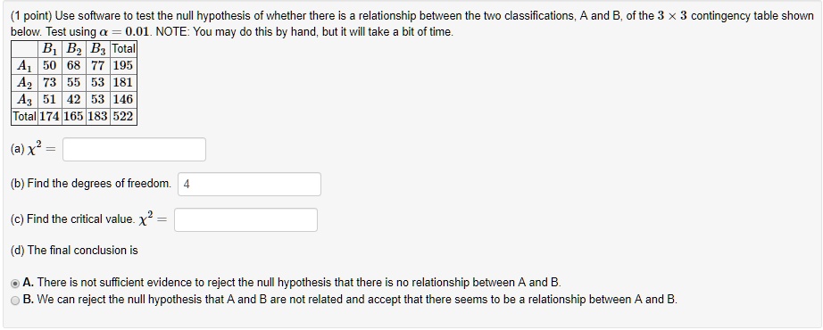 SOLVED: point) Use software to test the null hypothesis of whether ...