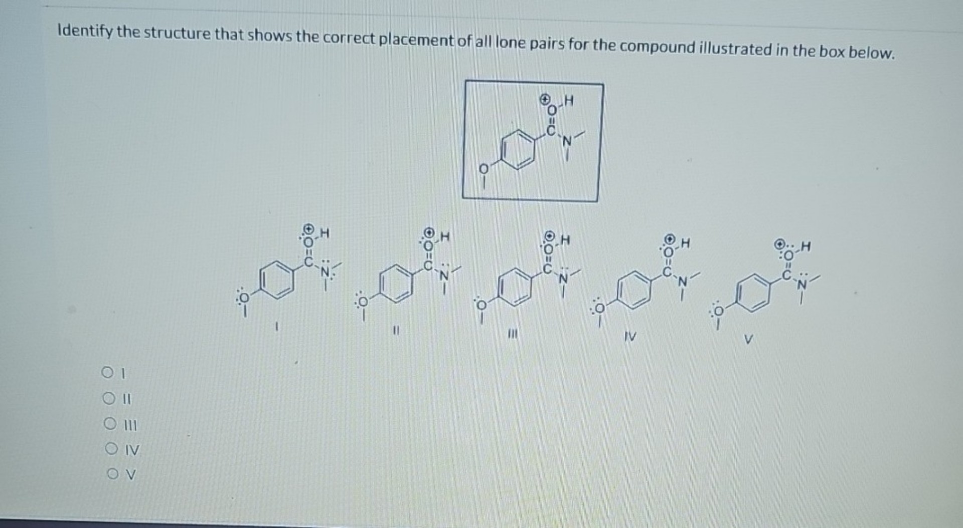 Identify the structure that shows the correct placement of all lone pairs for the compound ...
