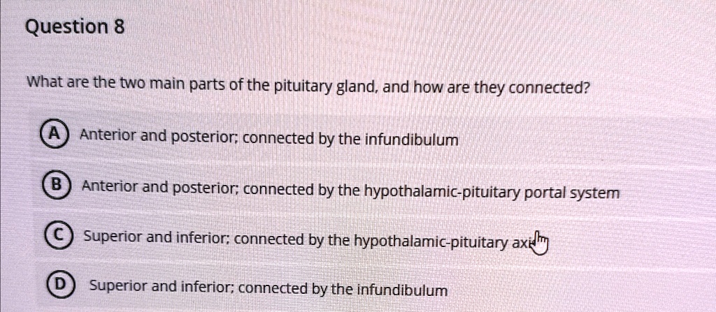 Question 8 What are the two main parts of the pituitary gland, and how ...