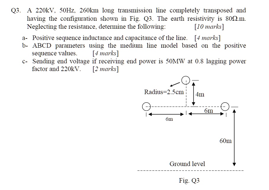 SOLVED: Q3. A 220 kV, 50 Hz, 260 km long transmission line completely ...