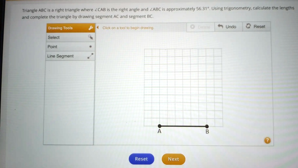 Triangle ABC is a right triangle where ∠CAB is the right angle and ∠ABC ...