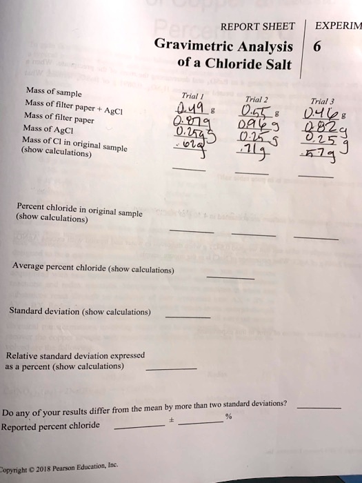 report sheet gravimetric analysis of a chloride salt experim mass of ...