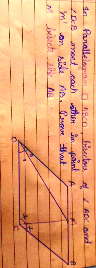 SOLVED: "In parallelogram ABCD, bisectors of angle ADC and angle DCB meet each other in point 'M ...