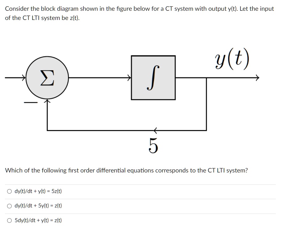 SOLVED: Consider the block diagram shown in the figure below for a CT system with output y(t ...