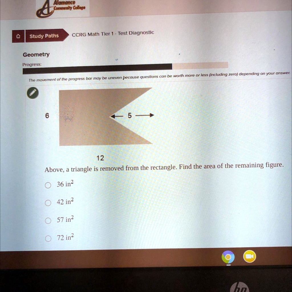 Above, a triangle is removed from the rectangle. Find the area of the ...