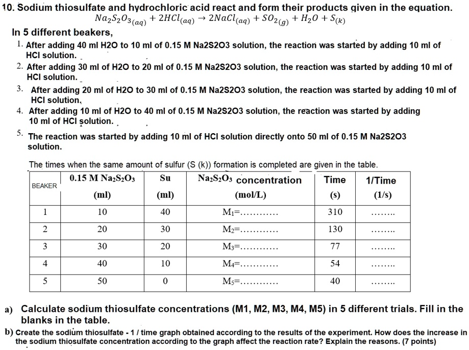 10 sodium thiosulfate and hydrochloric acid react and form their ...