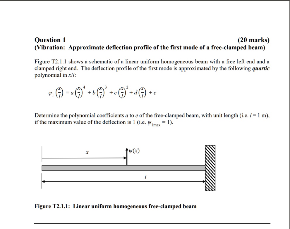 SOLVED: Question 1 (20 marks) (Vibration: Approximate deflection ...