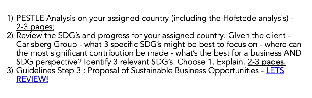 1) PESTLE Analysis on your assigned country (including the Hofstede ...