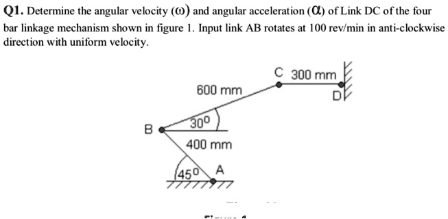 SOLVED: Determine the angular velocity (Ï‰) and angular acceleration (Î±) of Link DC of the four ...