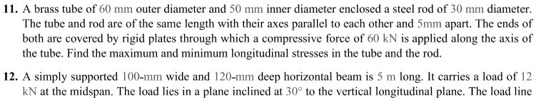 11. A brass tube of 60 mm outer diameter and 50 mm inner diameter ...